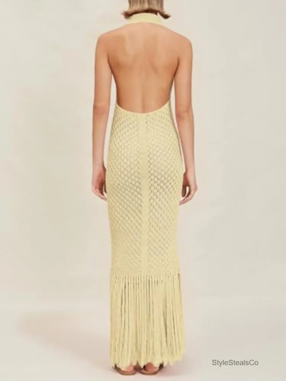 Swim | Halter Crochet Cover Up Fringe Backless Sleeveless V Neck Maxi ...